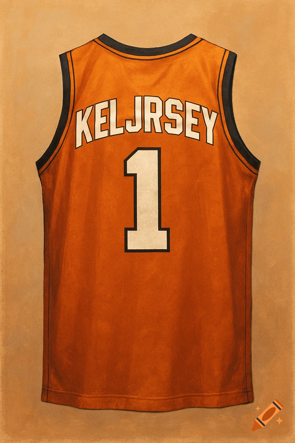 Back of an orange basketball jersey with number 1 and text "KELJRSEY ...