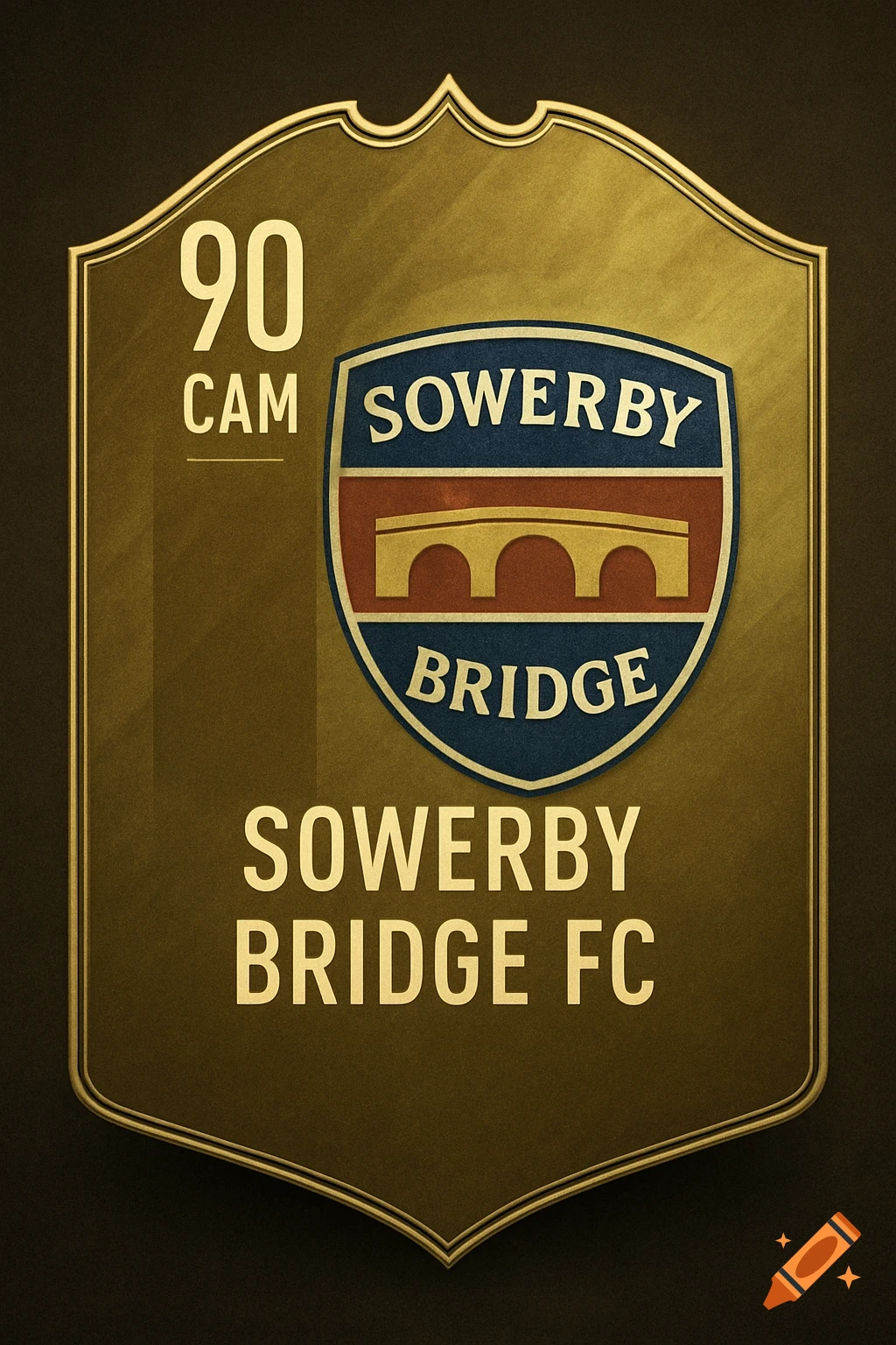 A gold sports card featuring a football club badge with the name ...