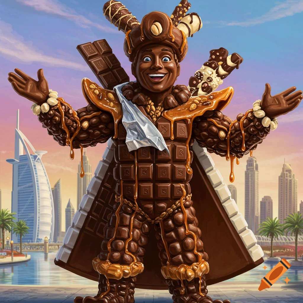 Illustration of a smiling chocolate man character in armor standing in ...