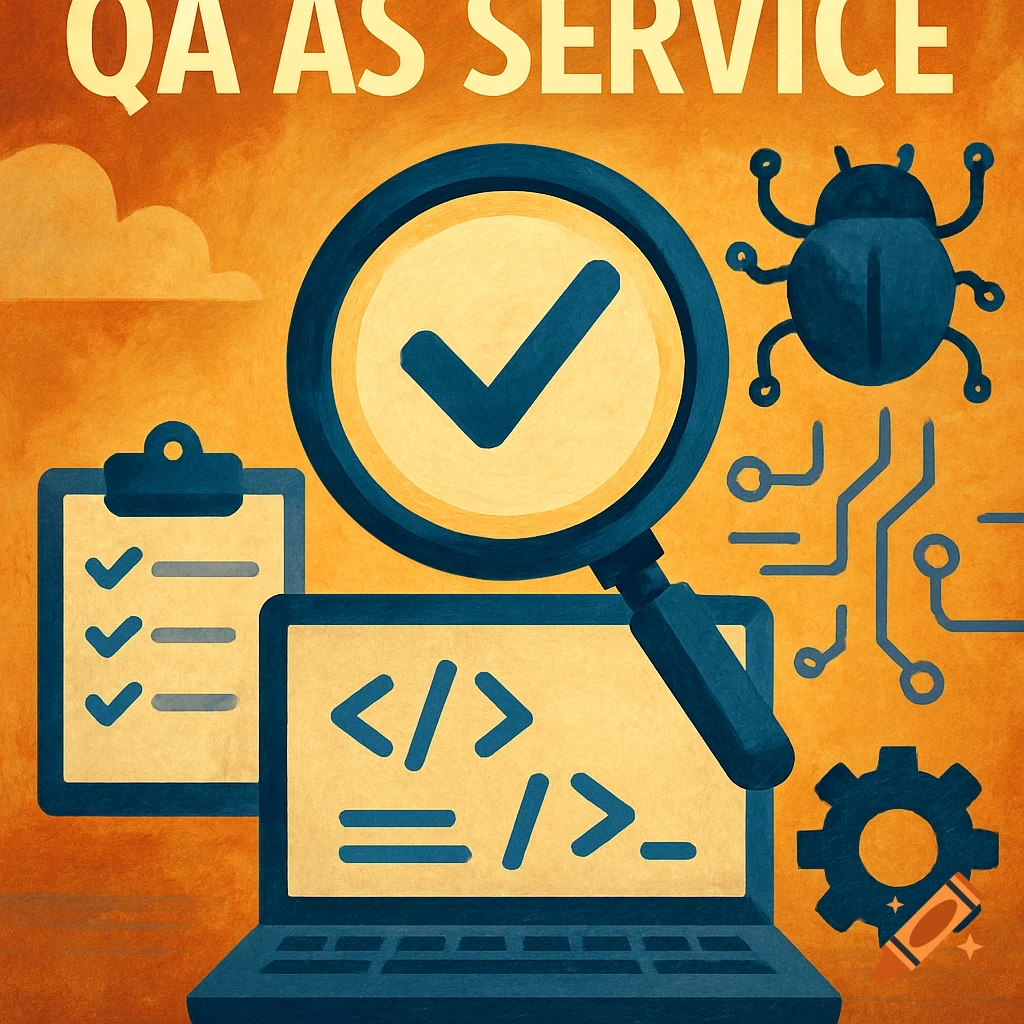 QA as a service poster with laptop, clipboard, magnifying glass, and ...
