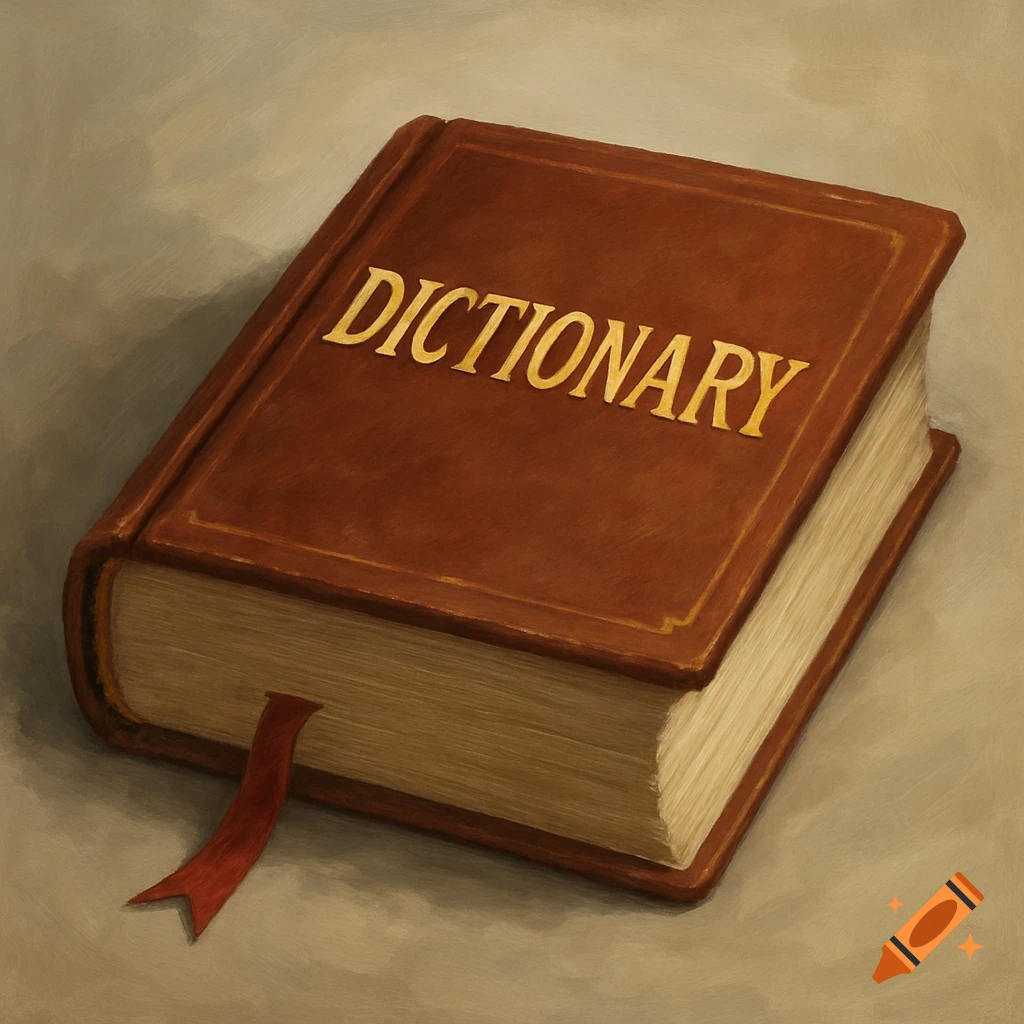A brown dictionary with a red bookmark in a painterly style. on Craiyon