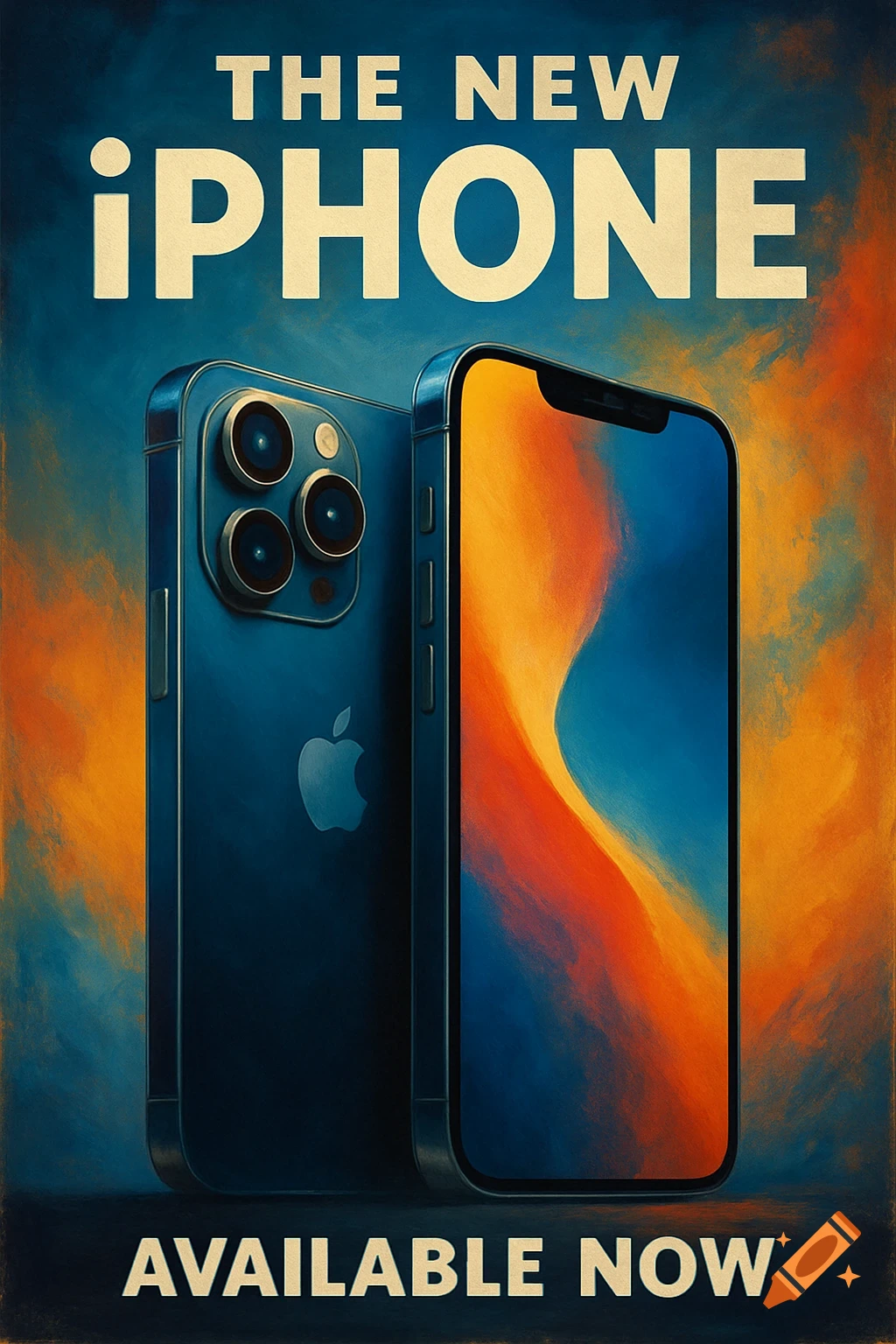 A vintage style poster ad for the new iPhone, showing two phones ...