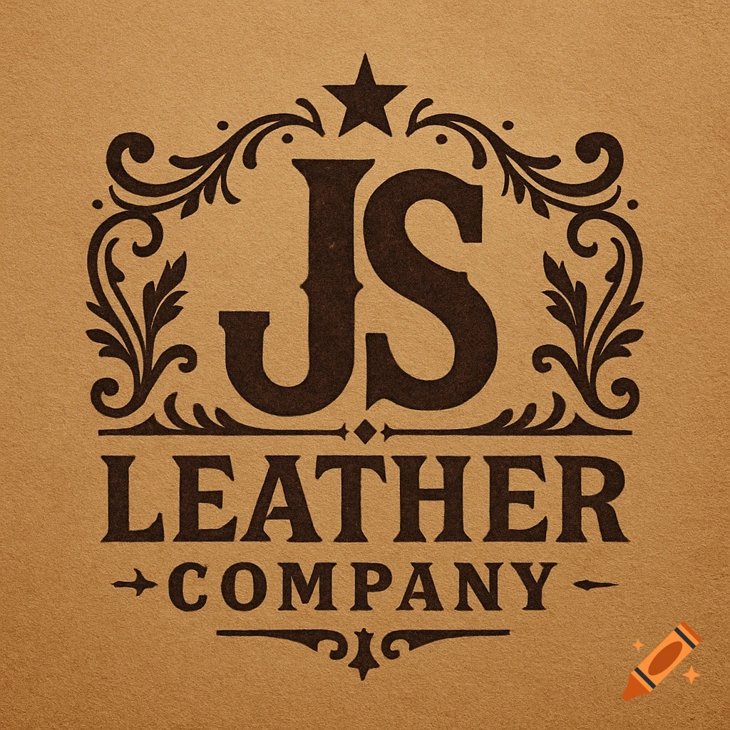 Western style logo for JS Leather Company on a textured background. on Craiyon