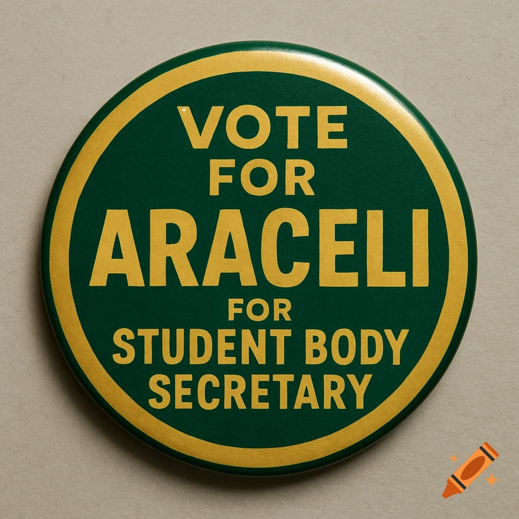 Green and gold election button reading 'Vote for Araceli for Student ...