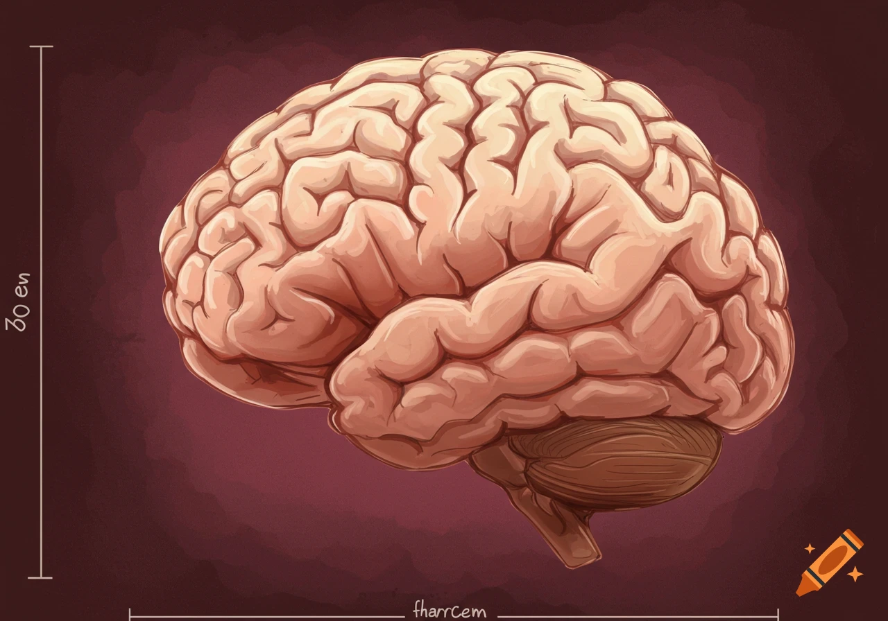 Illustration of a human brain with measurement lines and labels. on Craiyon