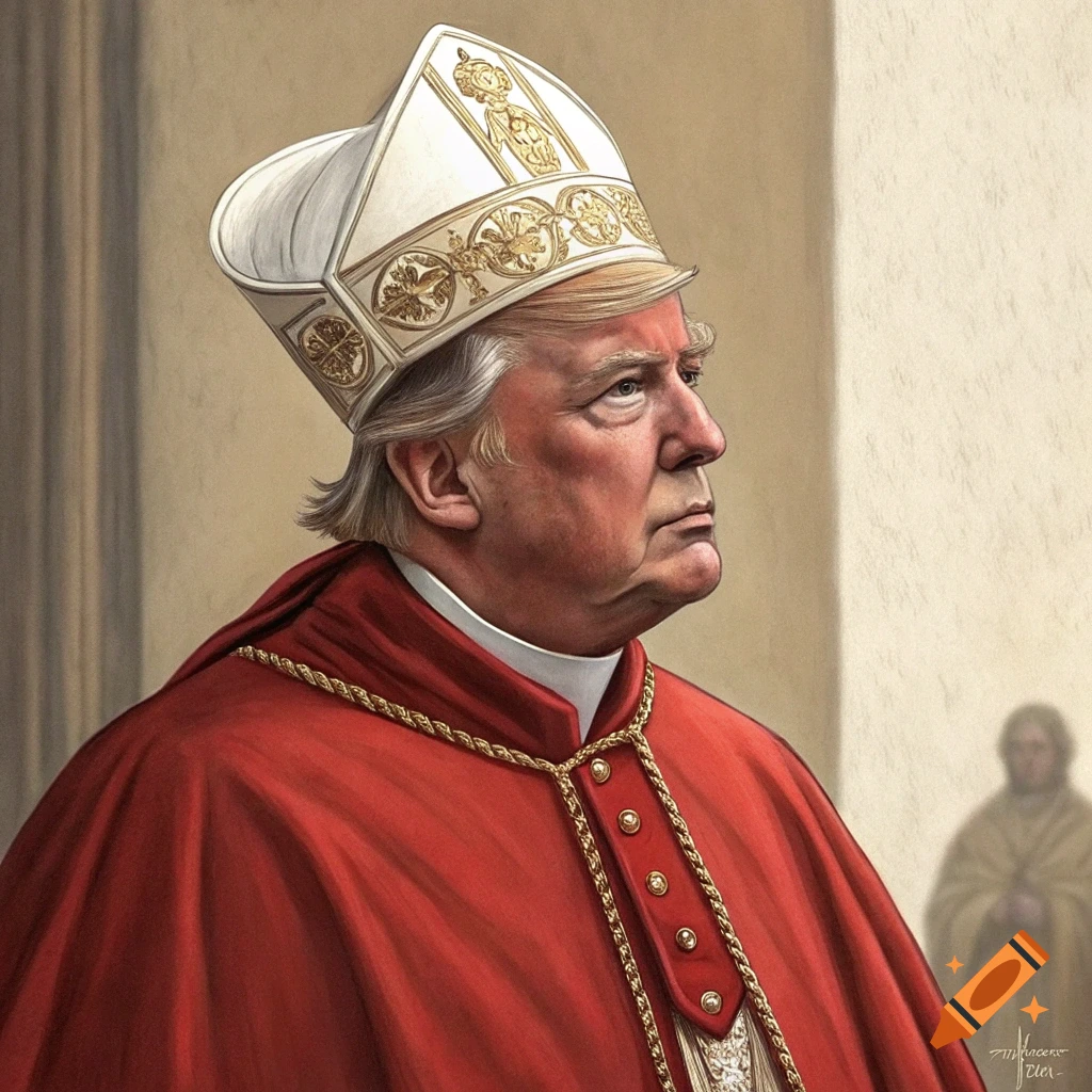 Portrait of Donald Trump wearing a Pope's mitre and robe, painted style ...