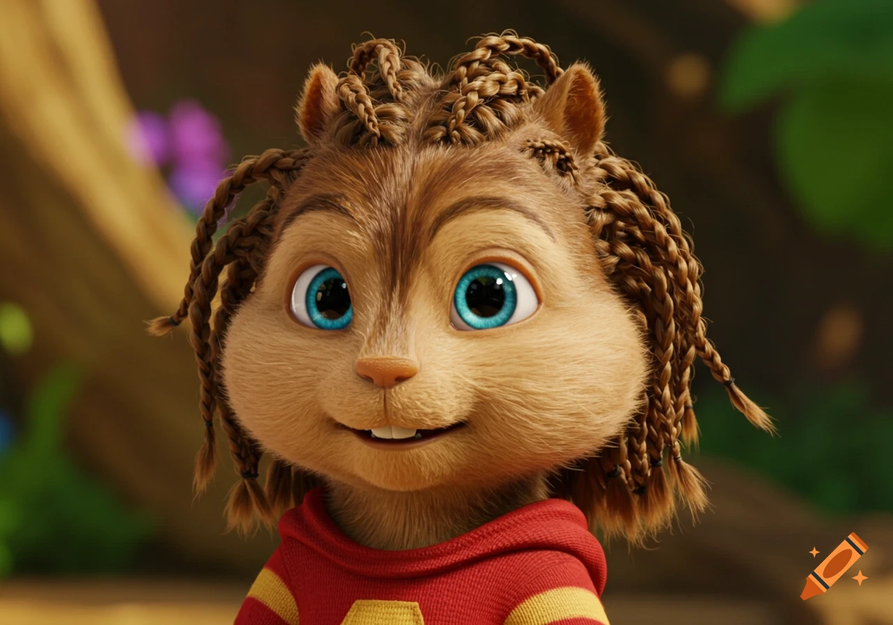 CGI cartoon chipmunk with cornrows wearing a red and yellow hoodie on ...