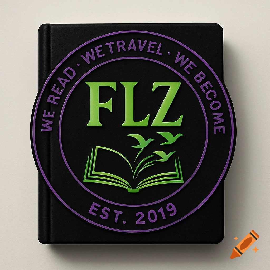 Logo on a black notebook with green FLZ text, open book, birds, and ...