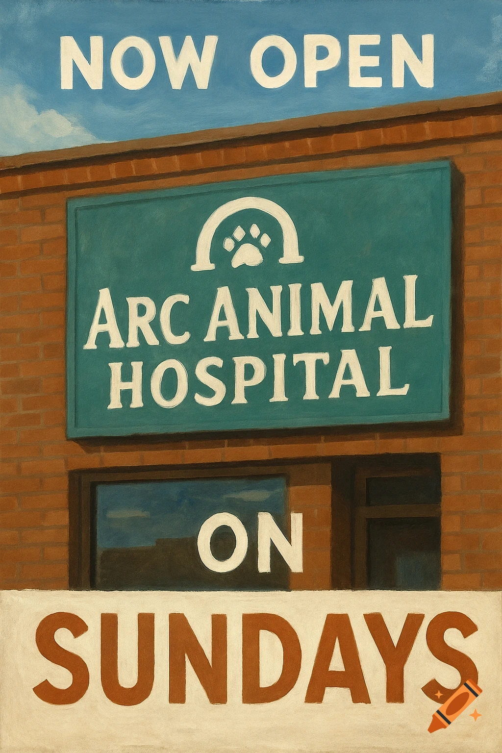 Painting of an Arc Animal Hospital sign on a brick building advertising ...