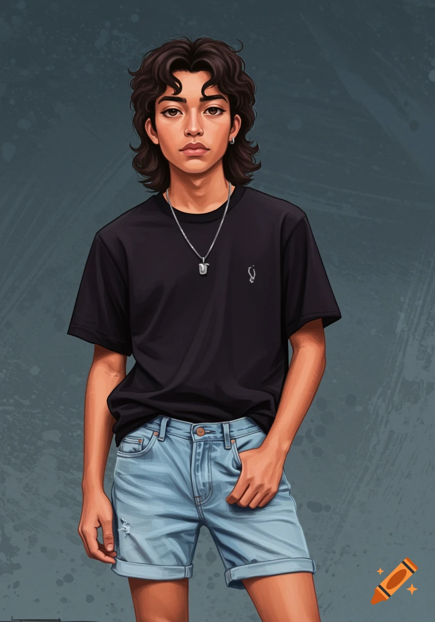 An illustration of a male teenager wearing a black t-shirt and jean ...