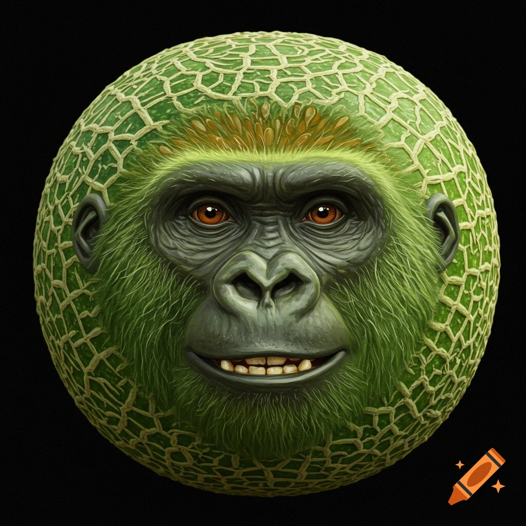 A gorilla's head made from a green melon. on Craiyon