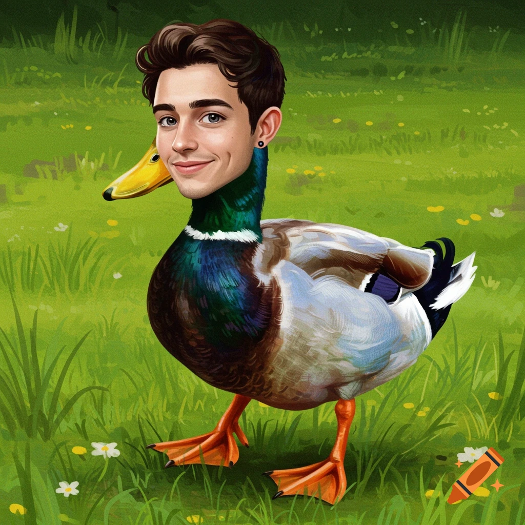 Illustration of a creature that is half human and half duck walking in ...