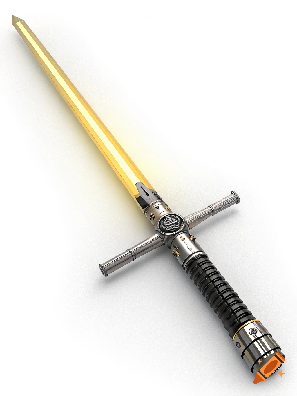Yellow crossguard lightsaber with detailed hilt on a white background ...