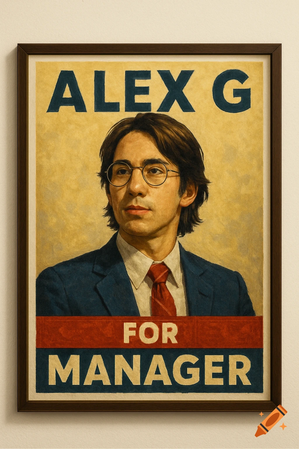 Political style poster for ALEX G FOR MANAGER featuring a portrait of a ...
