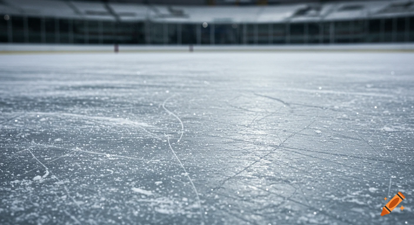 Closeup view of a scratched ice rink surface on Craiyon