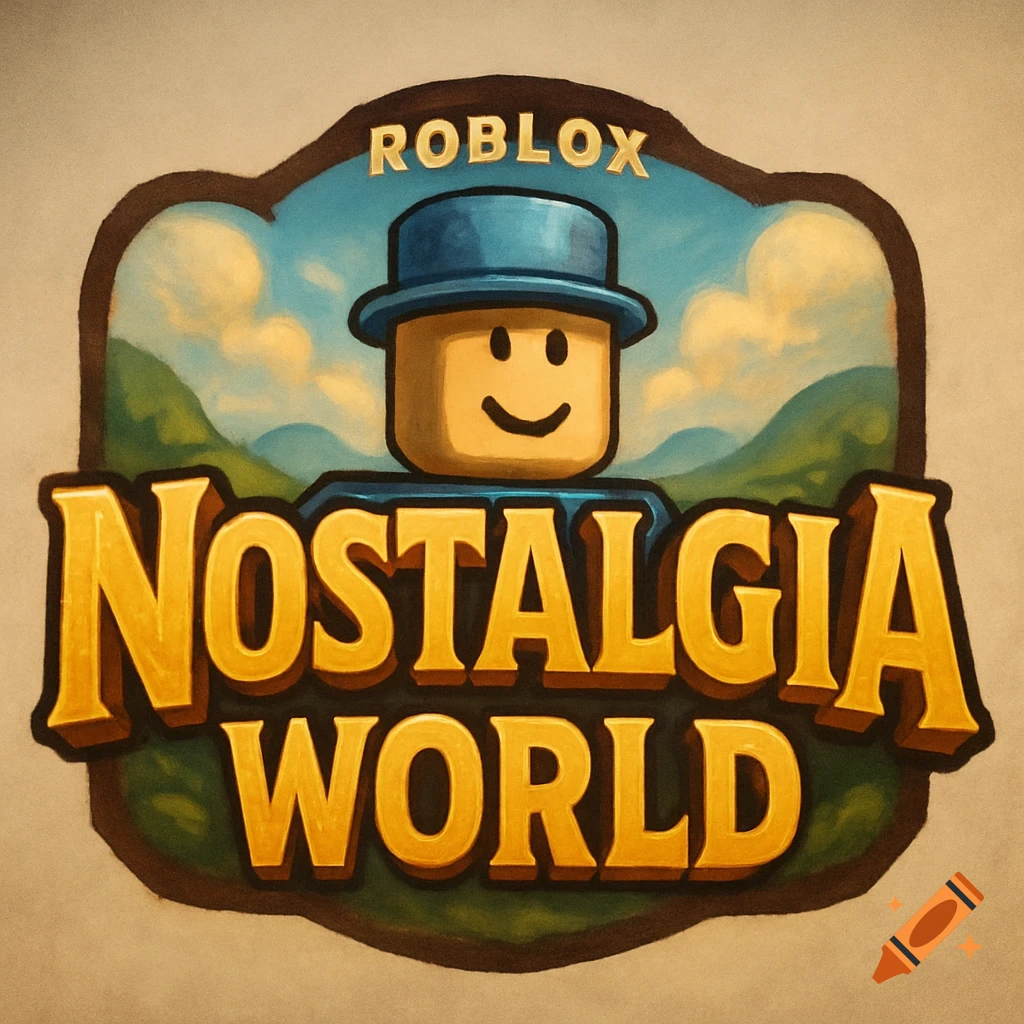 Painted style logo for Roblox game 'Nostalgia World' with cartoon ...