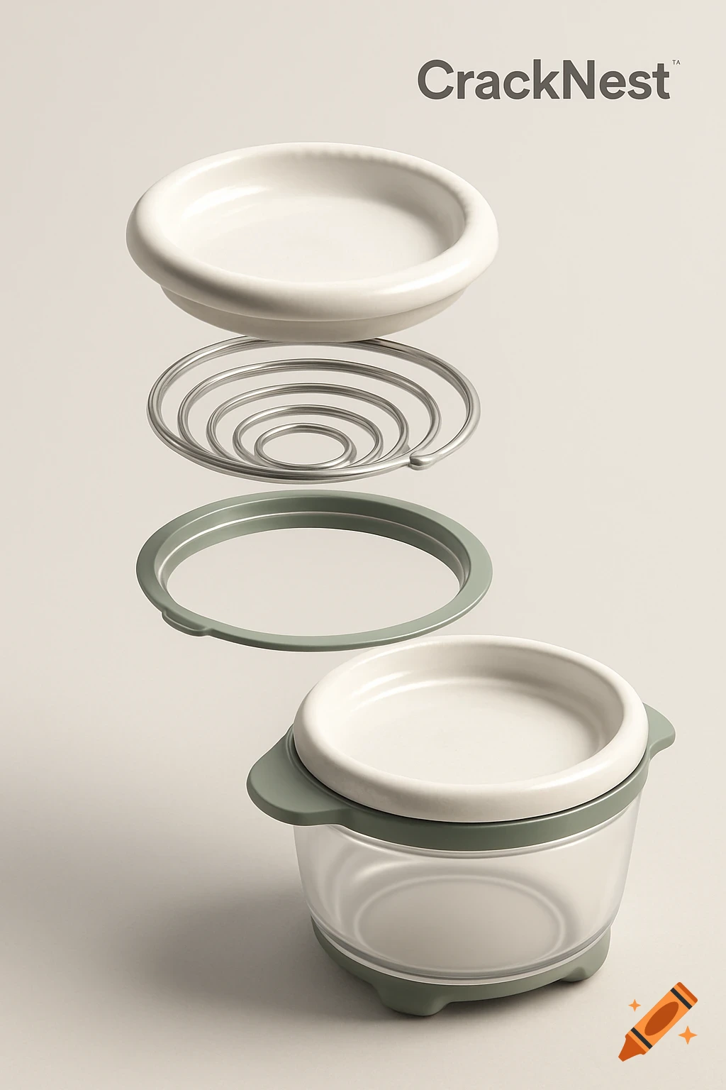 Realistic product render of a kitchen tool exploded into components ...