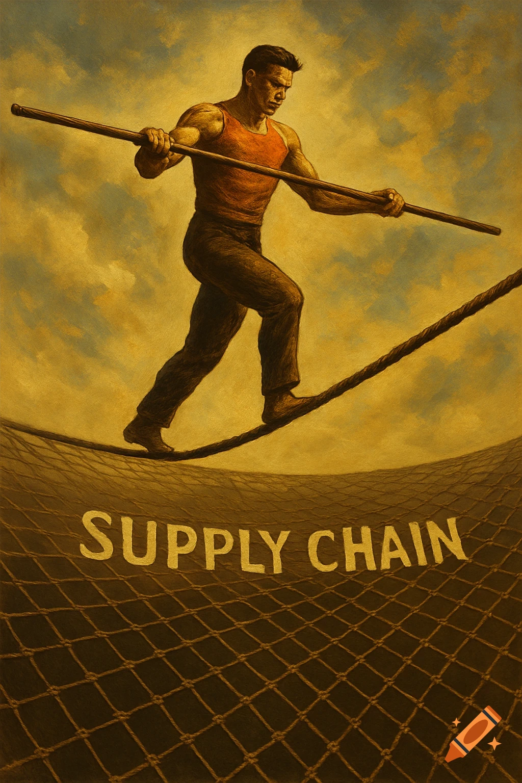 Illustration of a man walking a tightrope above a safety net that says ...