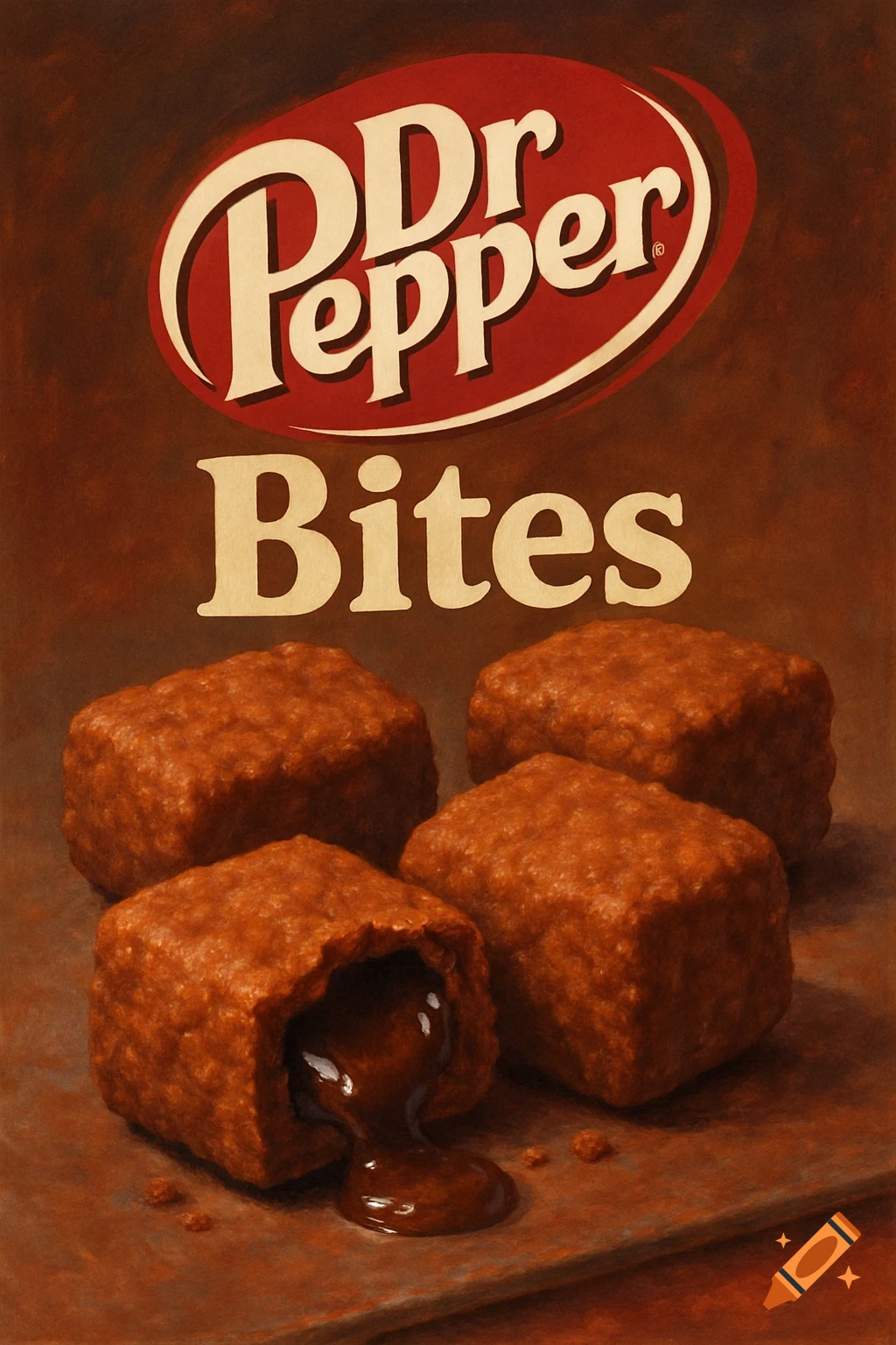 Advertisement for Dr Pepper Bites showing four chocolate filled snacks ...