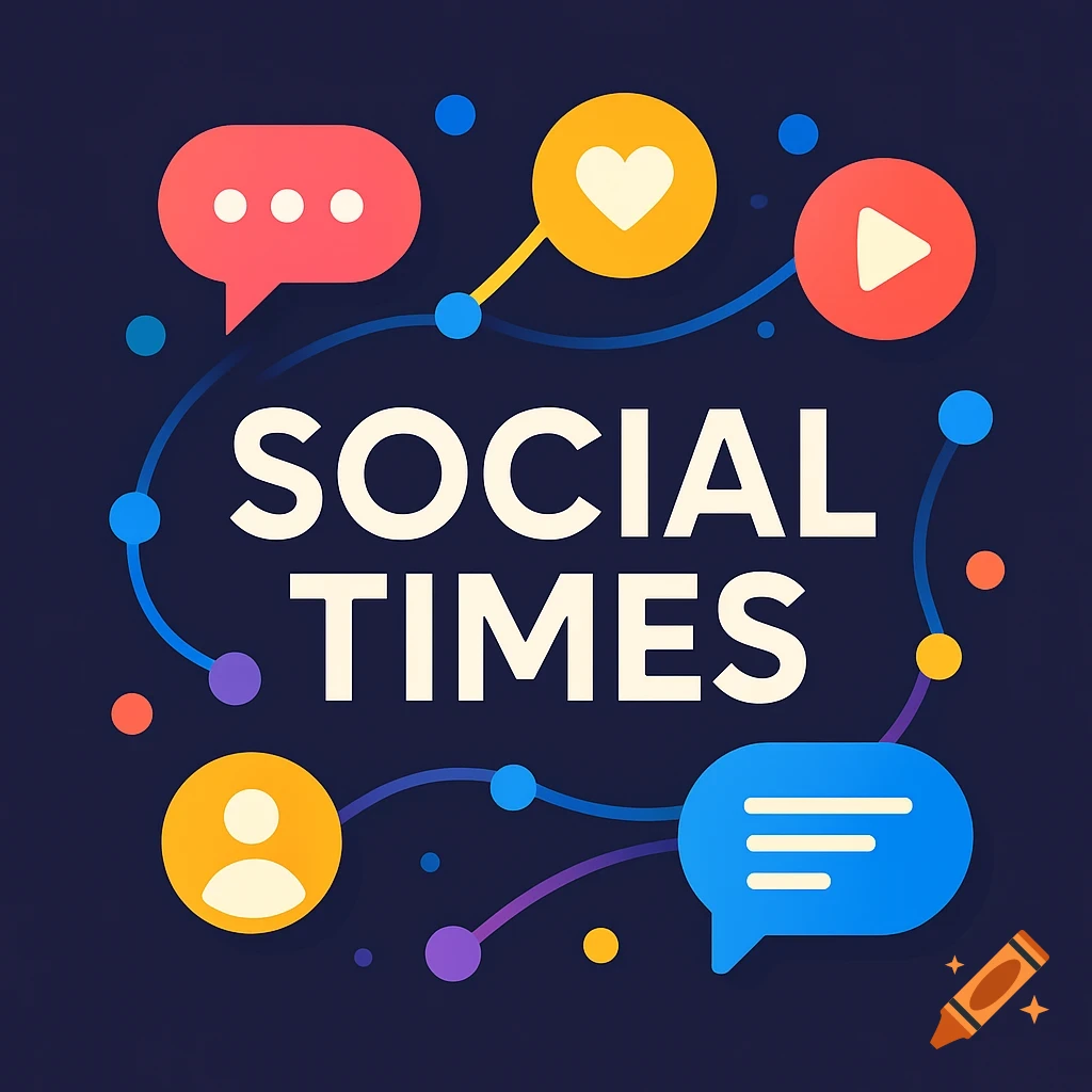 Graphic design with social media icons, lines, dots, and text 'SOCIAL ...