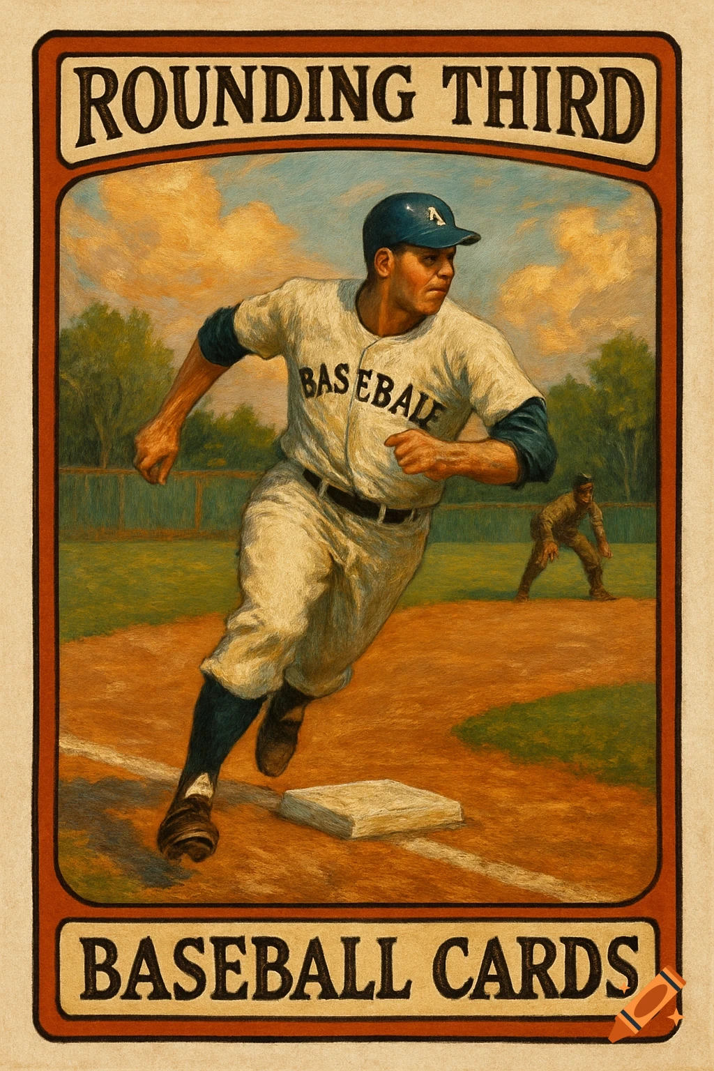 Vintage style illustration of a baseball player rounding third base ...