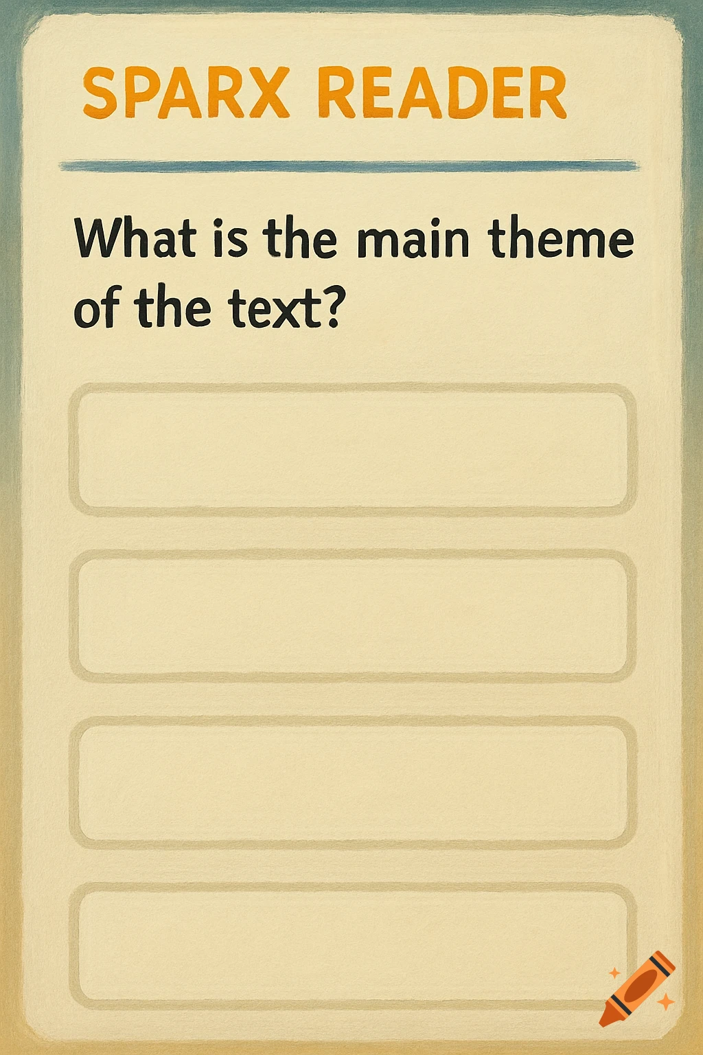 A question card titled 'SPARX READER' with a question and four blank ...