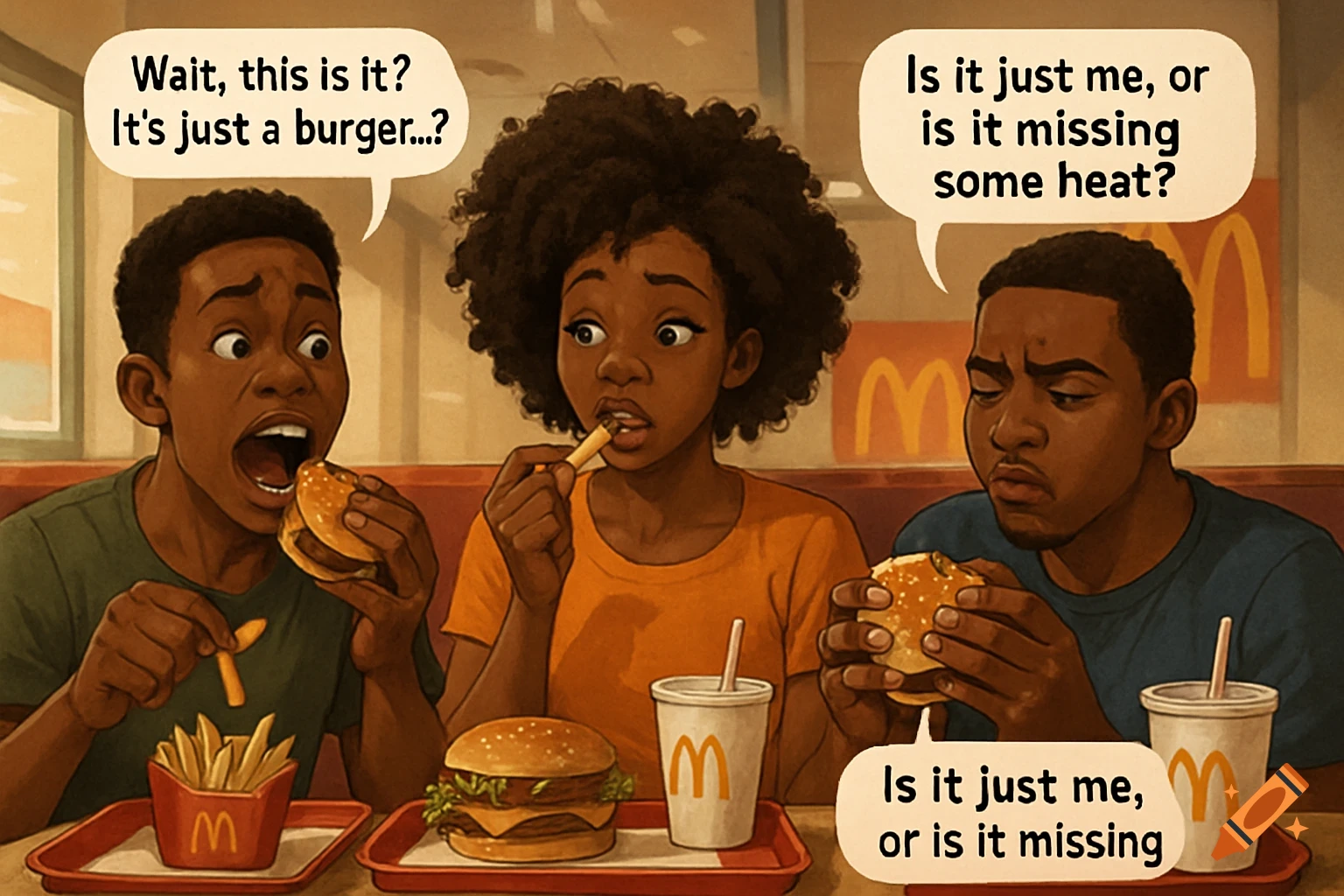 Illustration of three young Black people looking disappointed while ...