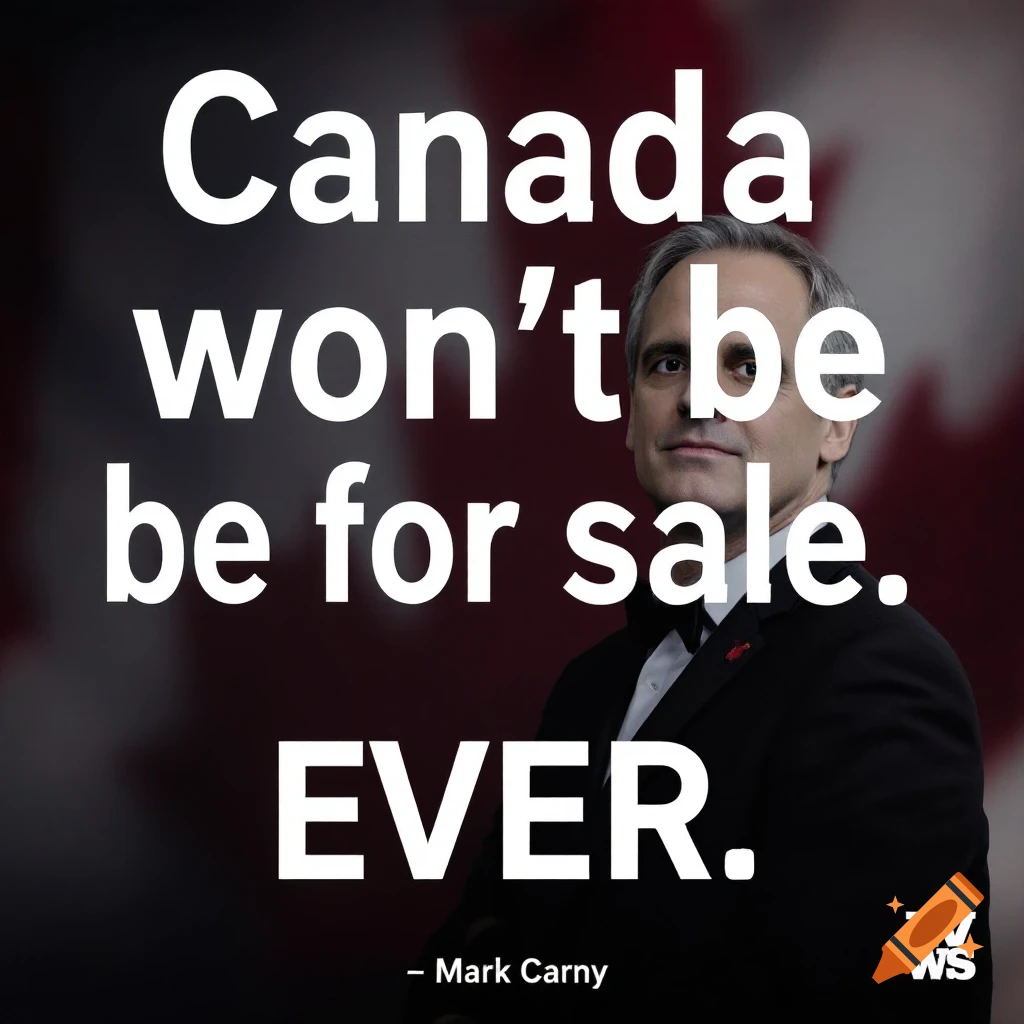 Portrait of Mark Carney with the text 'Canada won't be for sale. EVER ...