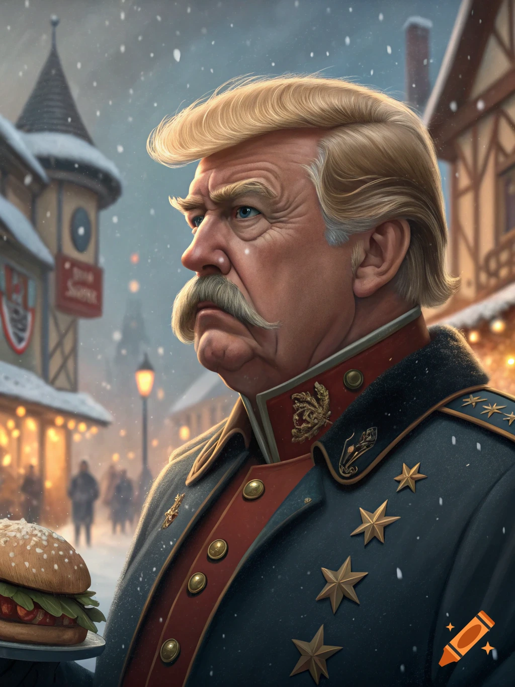Portrait of Donald Trump as Burgermeister Meisterburger holding a ...