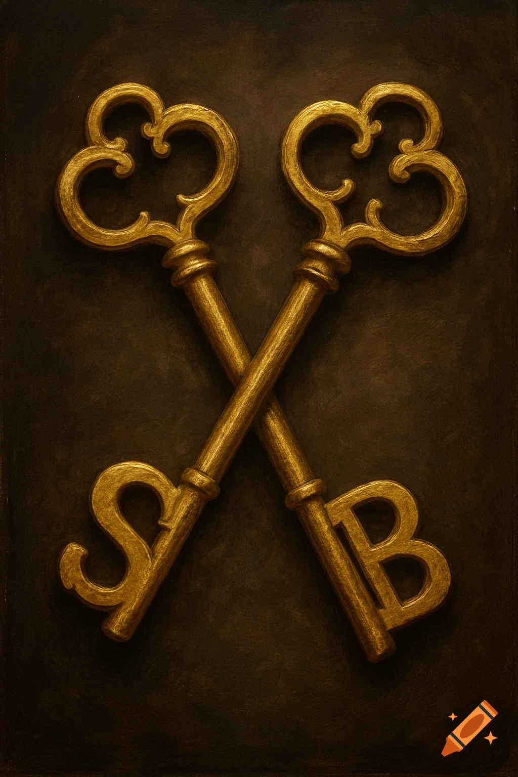 Two crossed vintage golden keys with the letters S and B. on Craiyon