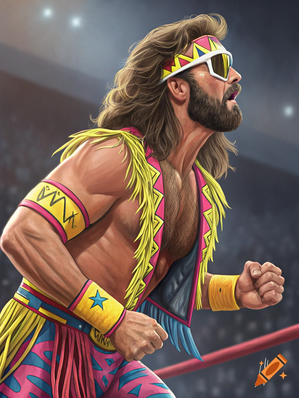 Illustration of Randy Savage, a wrestler in a colorful costume and ...
