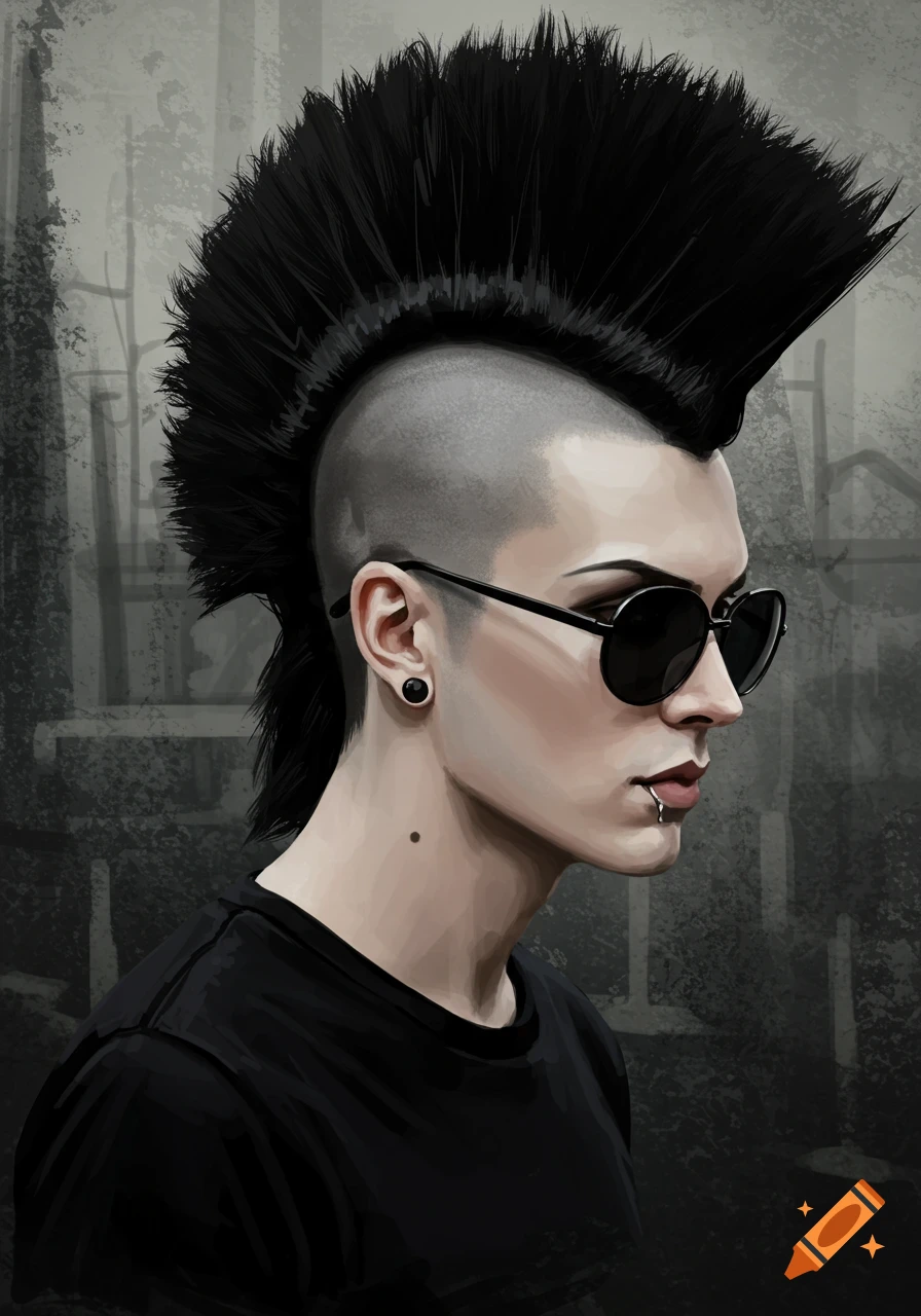 Digital portrait of a person with a mohawk, sunglasses, and lip ...