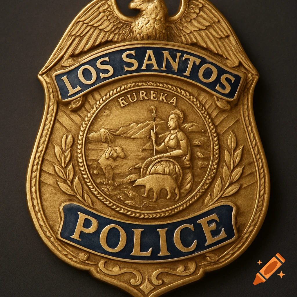 Gold and blue police badge with 'LOS SANTOS POLICE' text and symbols ...