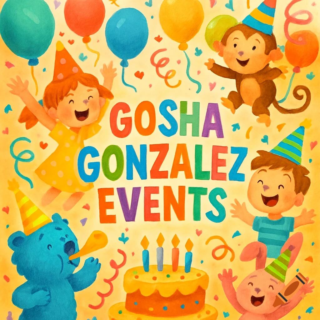 Colorful cartoon illustration of a kids' party with characters ...