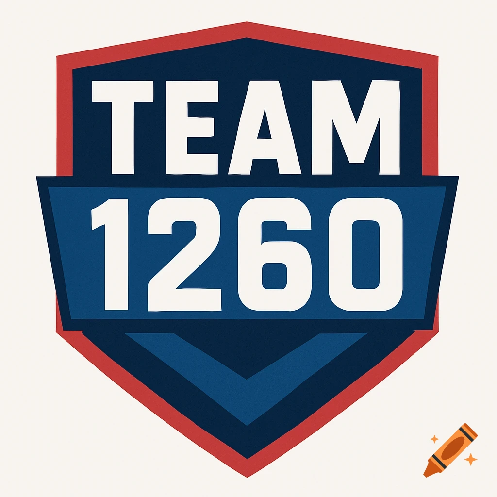 Red, white, and blue shield logo with the text TEAM 1260 on Craiyon