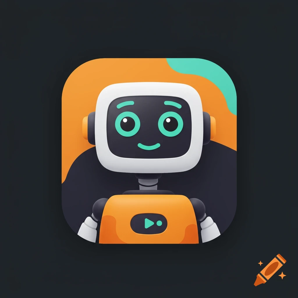 Cartoon robot icon with a play button on its chest on Craiyon