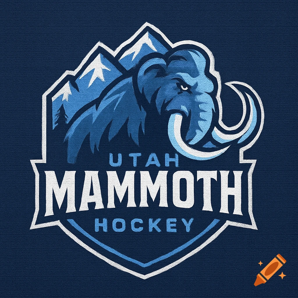 Utah Mammoth Hockey logo with mammoth head and mountains on Craiyon