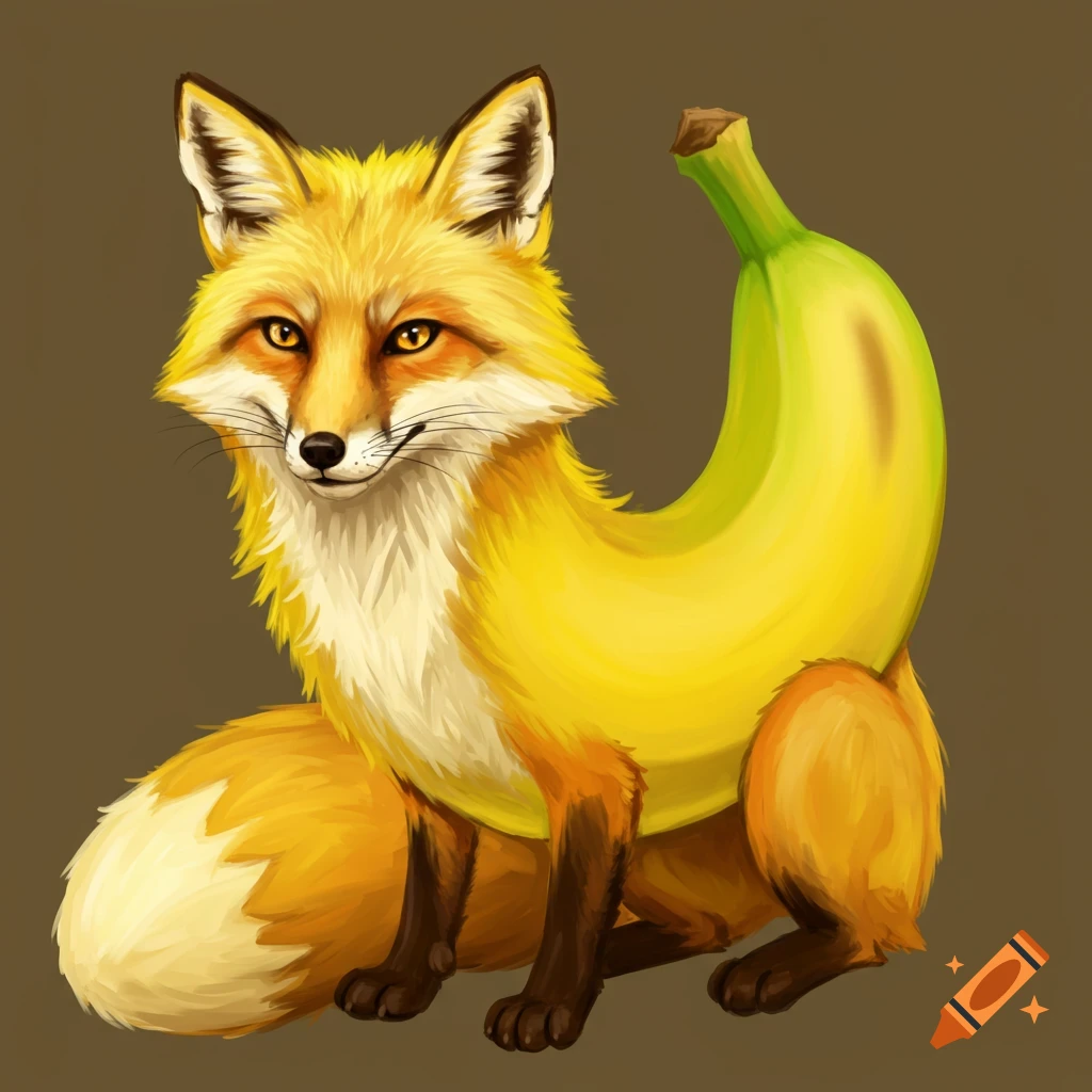 Illustration of a creature that is a fusion of a fox and a banana. on ...