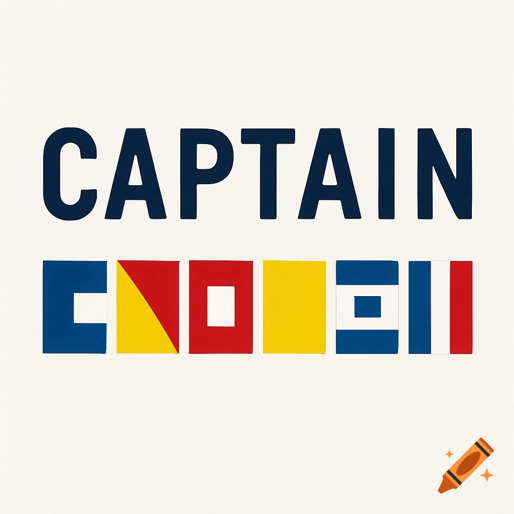 The word CAPTAIN above nautical code flags. on Craiyon