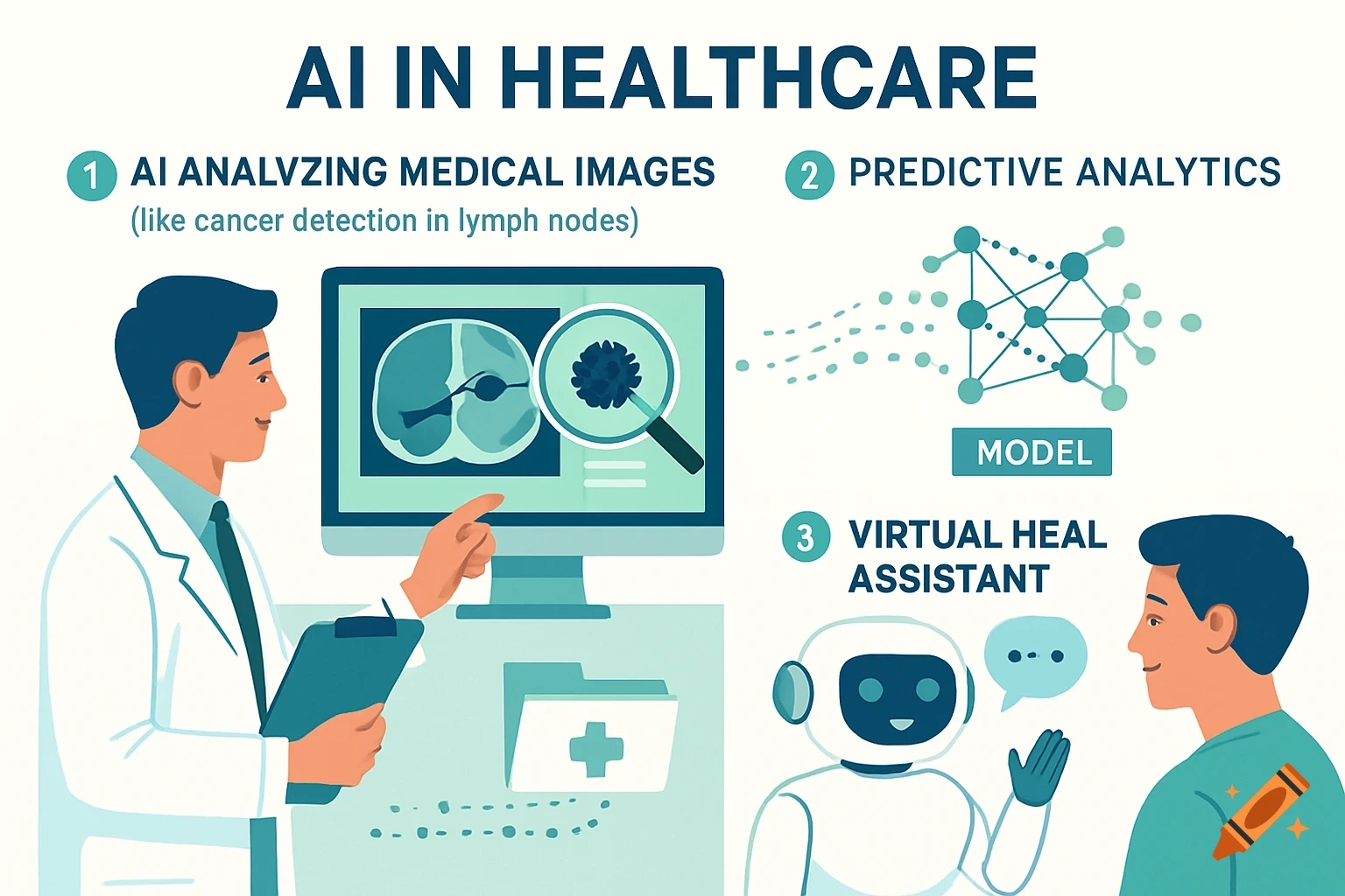 Infographic illustrating AI in healthcare with examples: image analysis ...