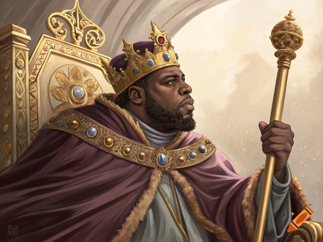 Illustration of a man resembling Daniel Cormier as Mansa Musa sitting ...