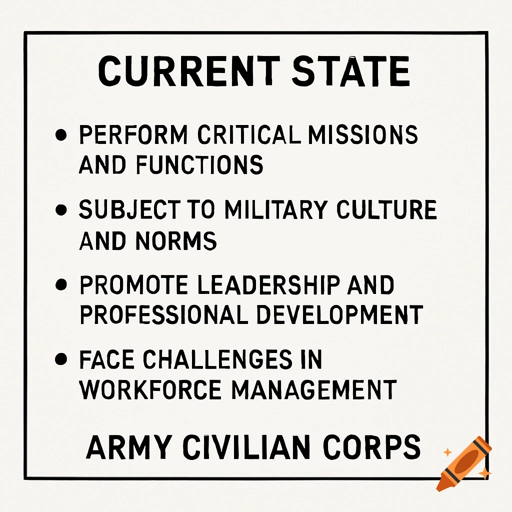Text analysis of the Army Civilian Corps' current state with bullet ...
