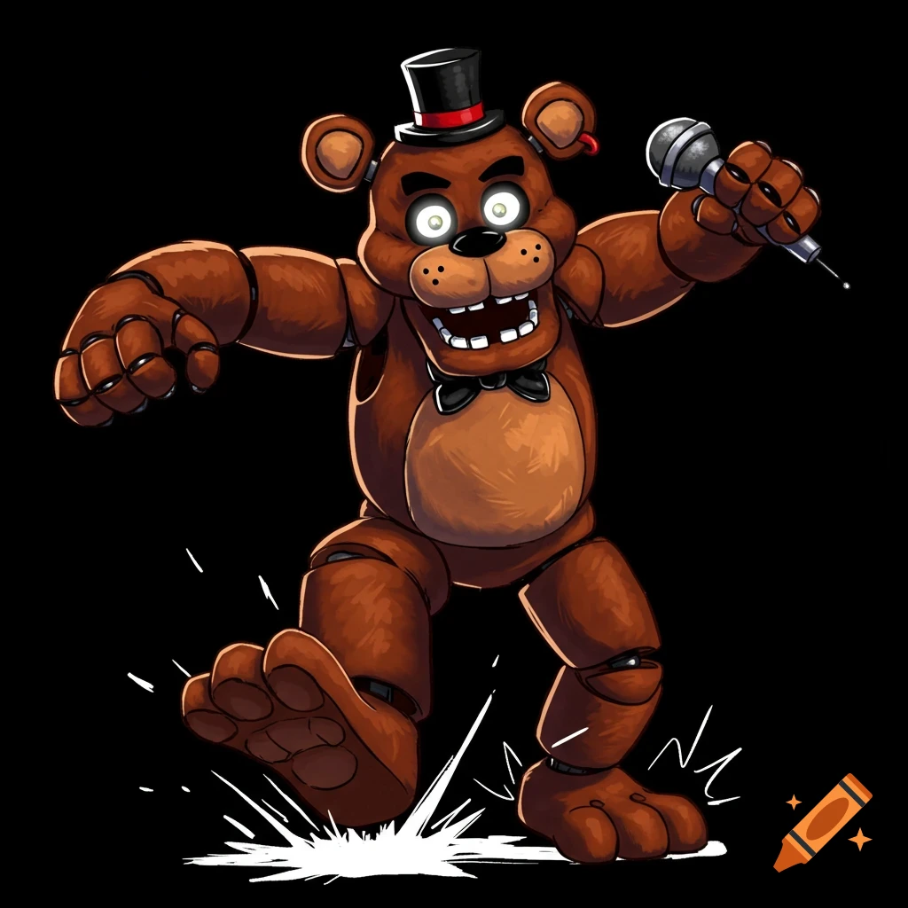 Cartoon illustration of Freddy Fazbear stomping, causing a splash ...