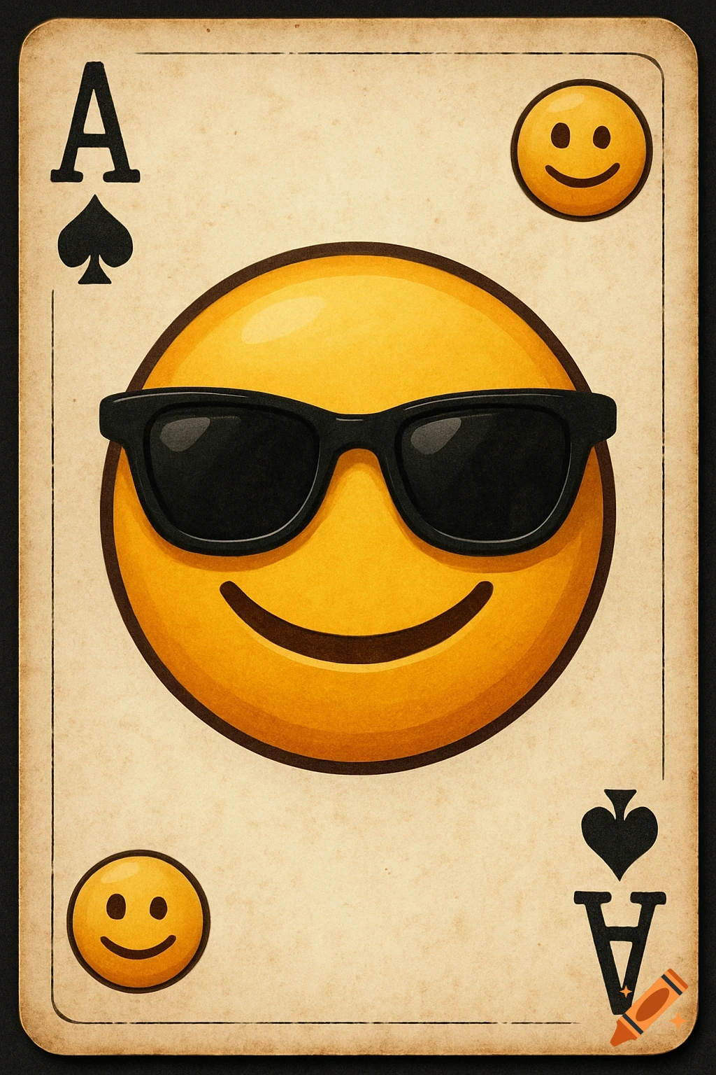 An Ace of Spades playing card featuring a cool emoji with sunglasses ...