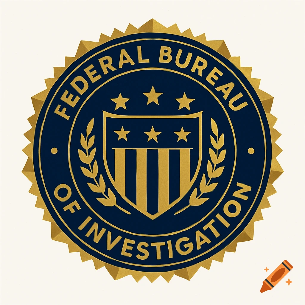 A gold and blue circular seal or logo for the Federal Bureau of ...
