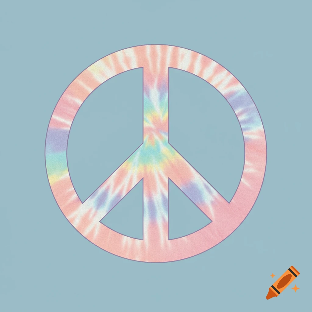Pastel tie-dye peace sign on a blue background. on Craiyon