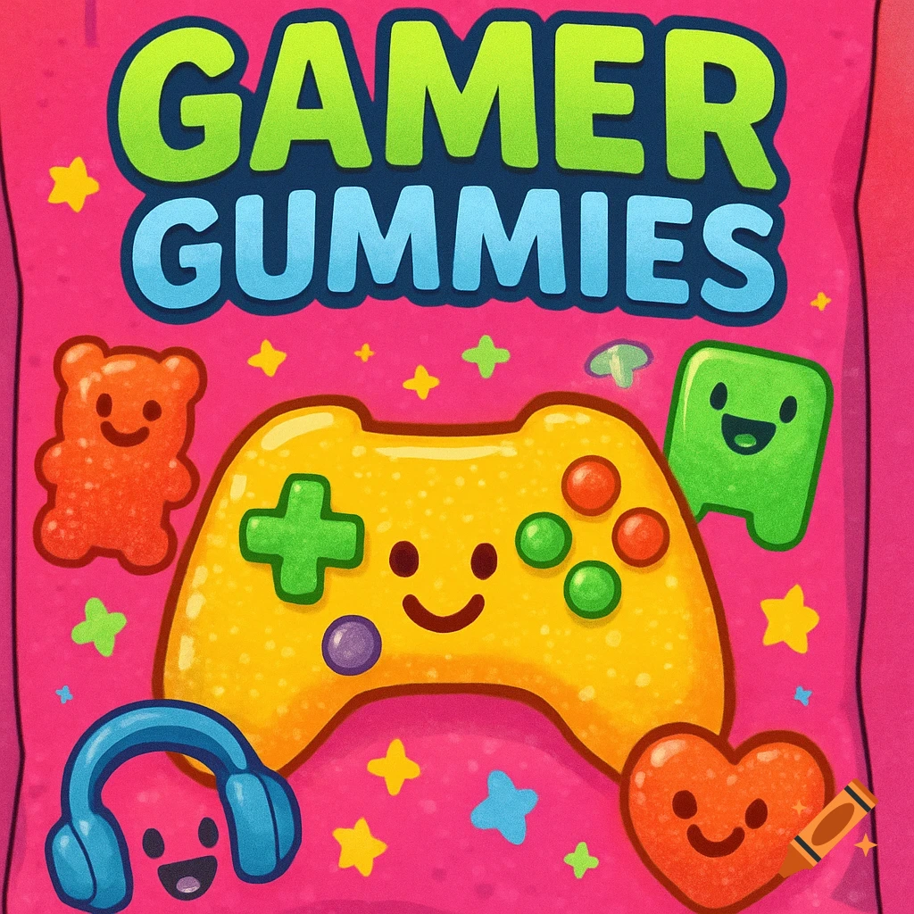 Cartoon design for Gamer Gummies packaging with gummy characters, game ...