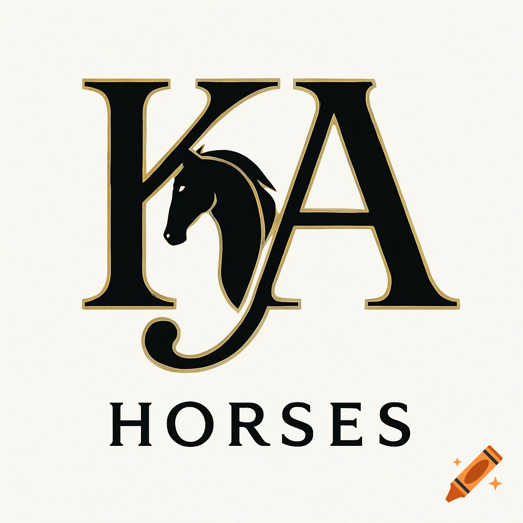 Logo with intertwined KJA letters featuring a horse and the text HORSES ...