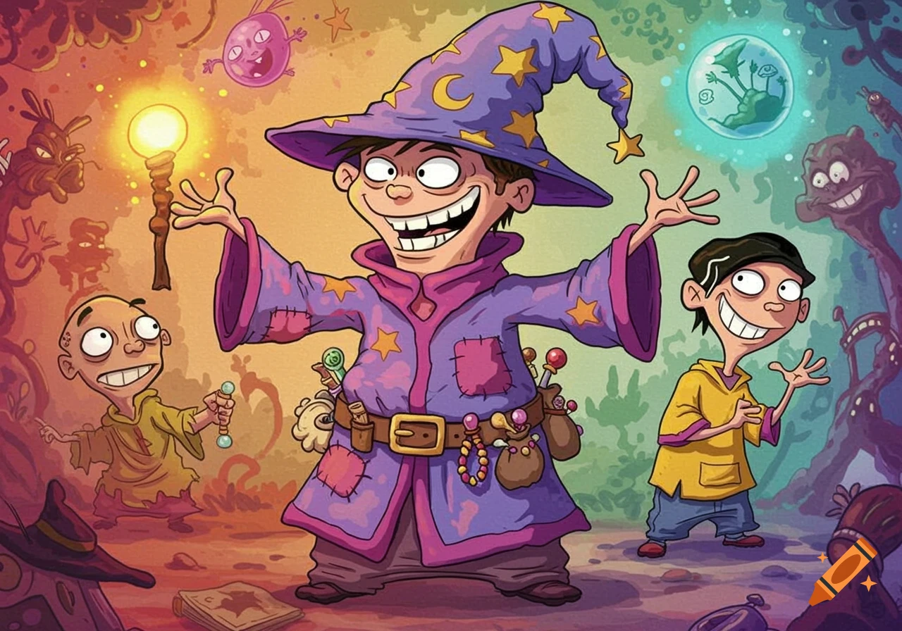 Cartoon illustration of Eddy as a wizard with Ed and Double D in a ...