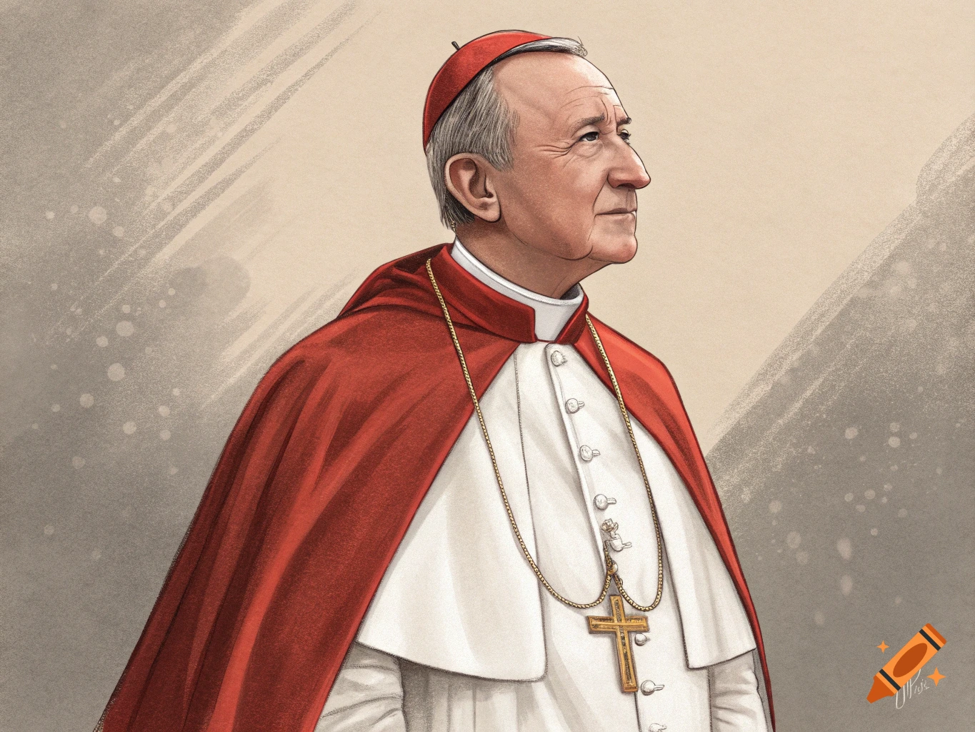 Illustration of a cardinal or pope in religious attire looking right on ...